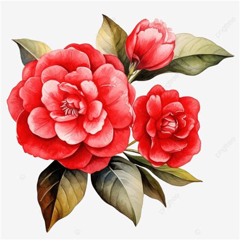 붉은 동백 꽃 수채화 그림 꽃 플로라 꽃잎 Png 일러스트 및 이미지 에 대한 무료 다운로드 Pngtree