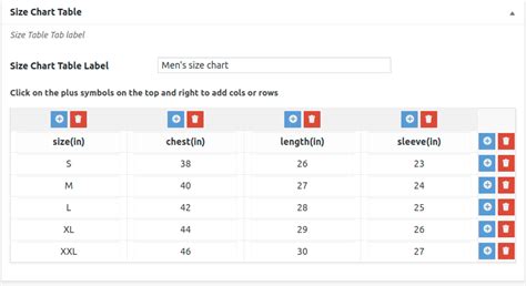 Woocommerce Product Size Chart Size Guide Table Plugin