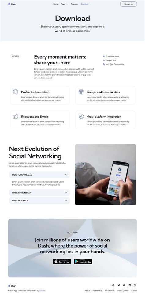 Dash Mobile App And Startup Showcase Elementor Template Kit By Sociolib