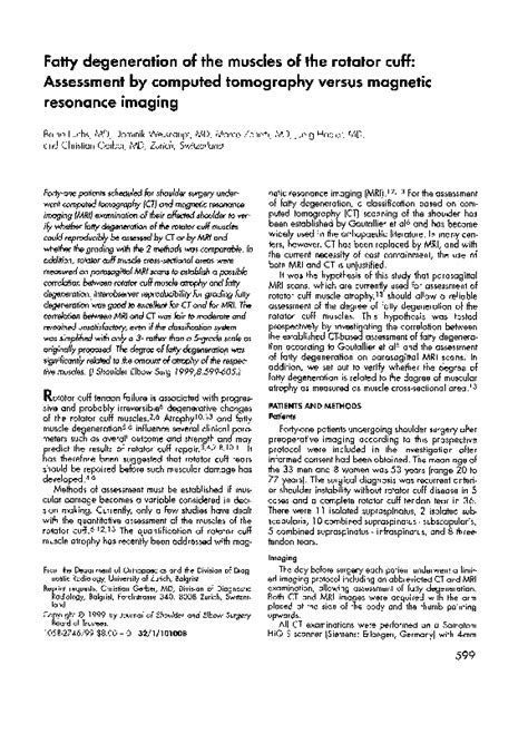 Pdf Fatty Degeneration Of The Muscles Of The Rotator Cuff Assessment