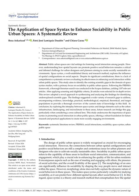 Pdf The Application Of Space Syntax To Enhance Sociability In Public