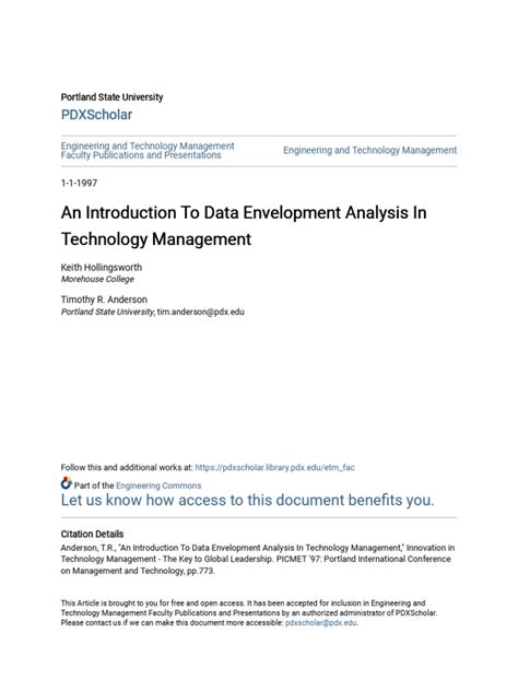 An Introduction To Data Envelopment Analysis In Technology Manage Pdf