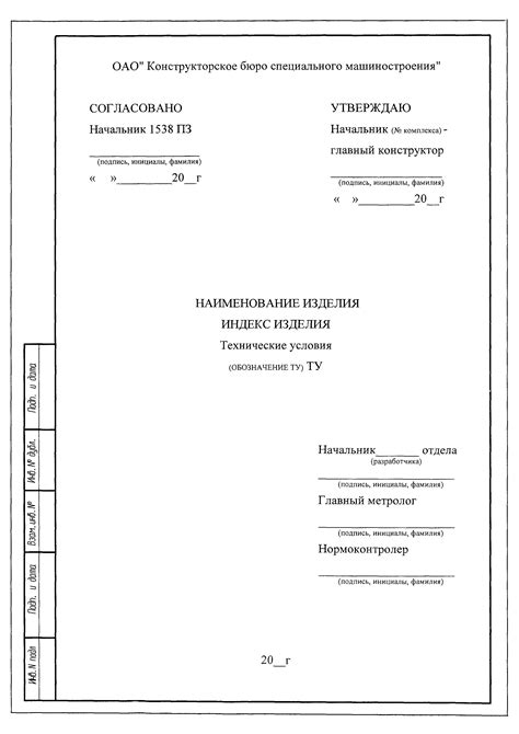 Скачать ТУ Типовая форма технических условий на выпускаемую продукцию
