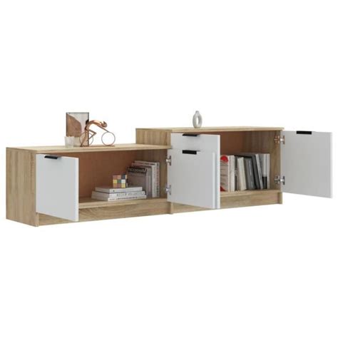 Drfeify Meuble TV Blanc et chêne sonoma 158 5x36x45cm Bois d ingénierie