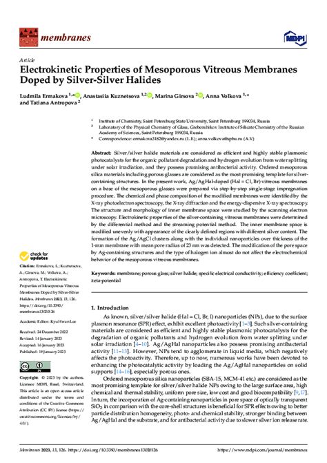Pdf Electrokinetic Properties Of Mesoporous Vitreous Membranes Doped By Silver Silver Halides