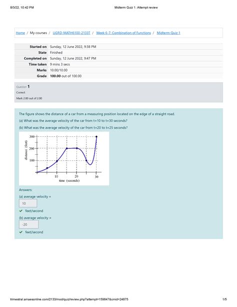 Calculus 1 Midterm Quiz 1 Attempt Review Home My Courses UGRD