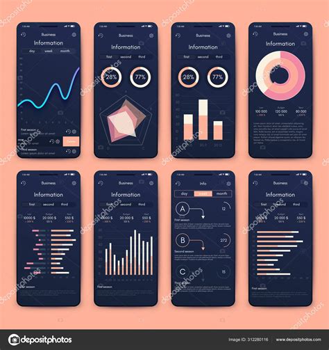 Different UI UX GUI Screens And Flat Web Icons For Mobile Apps Stock