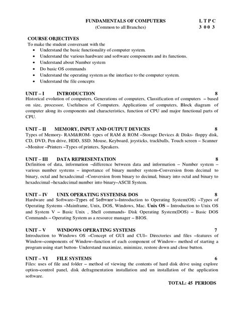 Fundamentals Of Computers Theory Sem 1 Pdf Operating System Computer Data Storage