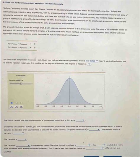 Solved The T Test For Two Independent Samples Two Tailed Example