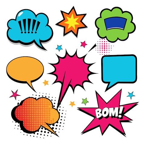 Comic Speech Bubbles Sound Effects Pop Art Message Shapes Emotions and Fun Book Expressions ...
