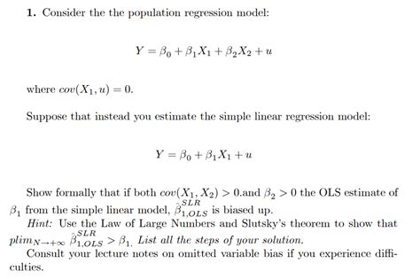 Solved 1 Consider The The Population Regression Model Where