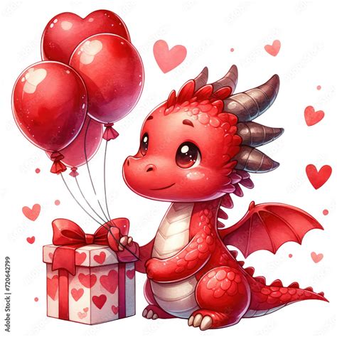 Whimsical Dragon In Valentines Day Art Romantic Fantasy Illustration
