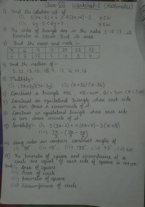 Class Vii Worksheet 1 Mathematics 1 Find The Solution Set Of I 5 2