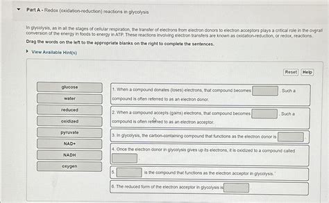 Solved Part A Redox Oxidation Reduction Reactions In Chegg