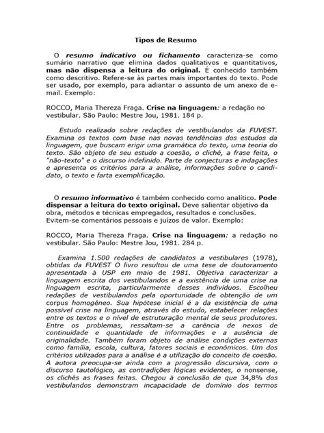 Tipos De Resumo Pdf Abstract Resumo Comunicação