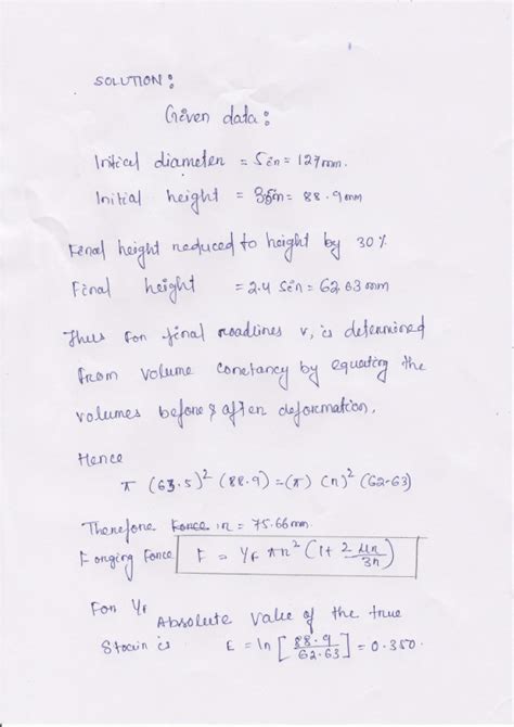 calculate the forging force for a solid cylindrical workpiece made of