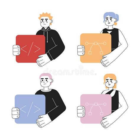 Web Development Careers Line Concept Vector Spot Illustration Pack Stock Vector Illustration