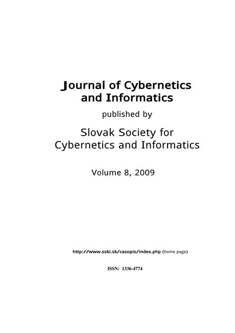 Pdf Journal Of Cybernetics And Informatics Published By Slovak Society For Cybernetics And