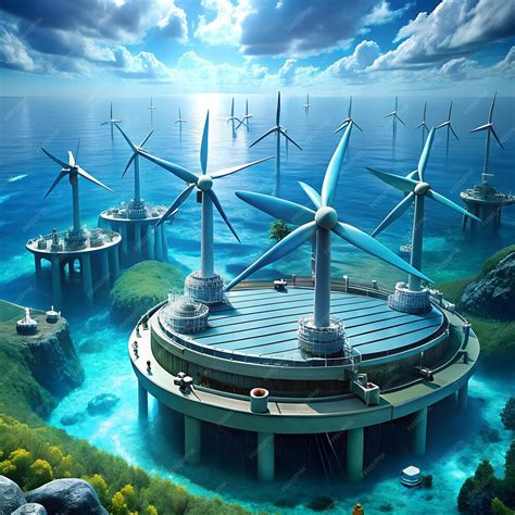 Massive Tidal Energy Station Underwater With Rotating Turbines Powered