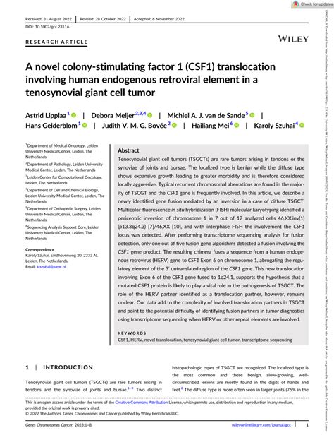 Pdf A Novel Csf1 Translocation Involving Human Endogenous Retroviral