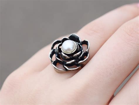 Sterling Silver Artisan Pearl Flower Ring Artisan Jewelry Sterling