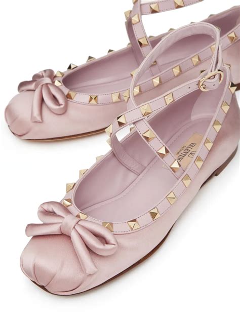 Valentino Garavani Rockstud Satin Ballerina Shoes Pink FARFETCH UK