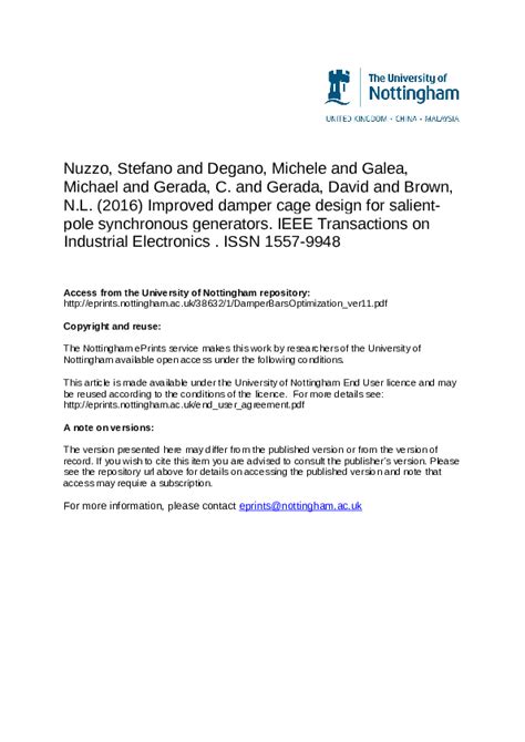 Pdf Improved Damper Cage Design For Salient Pole Synchronous Generators