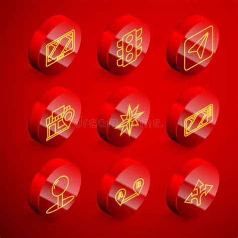 Set Line Gps Device With Map Traffic Light Infographic Of City Navigation Location Store