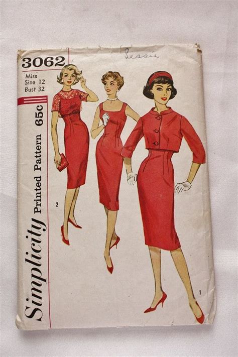 Simplicity 3062 Vintage Sewing Pattern 1950s Sheath Dress Lace Crop