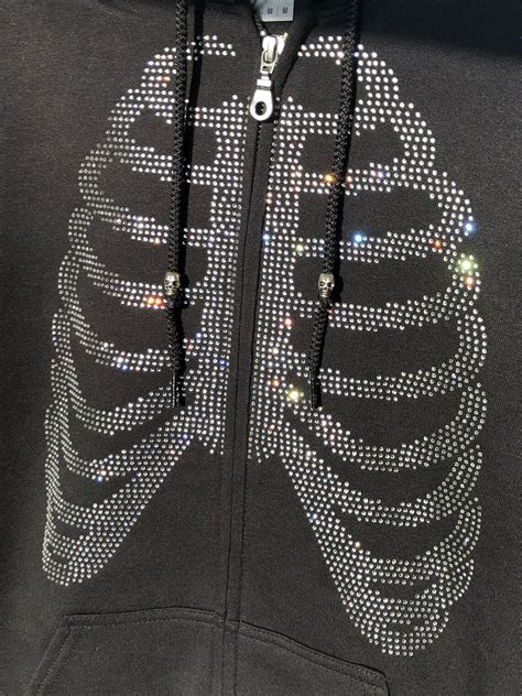 Custom Y2k Ribcage Rhinestone Hoodie 2 0 Etsy