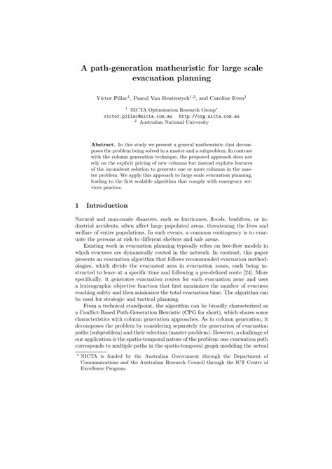 Pdf A Path Generation Matheuristic For Large Scale Evacuation Planning
