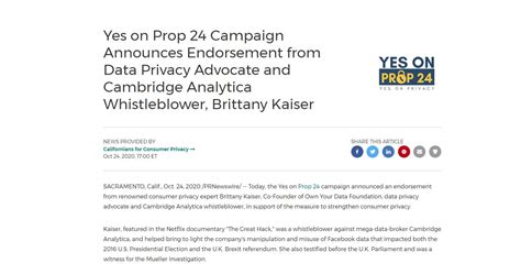 Cambridge Analytica Whistleblower Endorses Prop 24