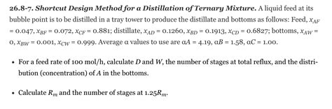 Solved 268 7 Shortcut Design Method For A Distillation Of