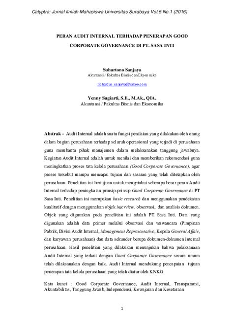 Pdf Peran Audit Internal Terhadap Penerapan Good Corporate Governance Di Pt Sasa Inti