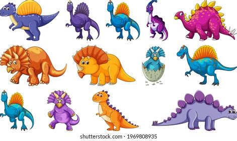 Sticker Set Different Types Dinosaurs Cartoon Stock Vector Royalty Free Shutterstock