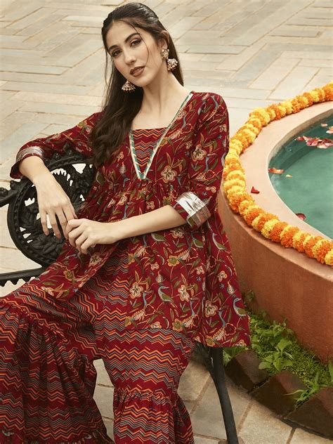 Buy Anouk Women Red Ethnic Motifs Printed Empire Pure Cotton Kurti With
