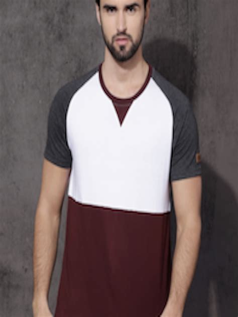 Buy Roadster Men White Colourblocked Round Neck T Shirt Tshirts For
