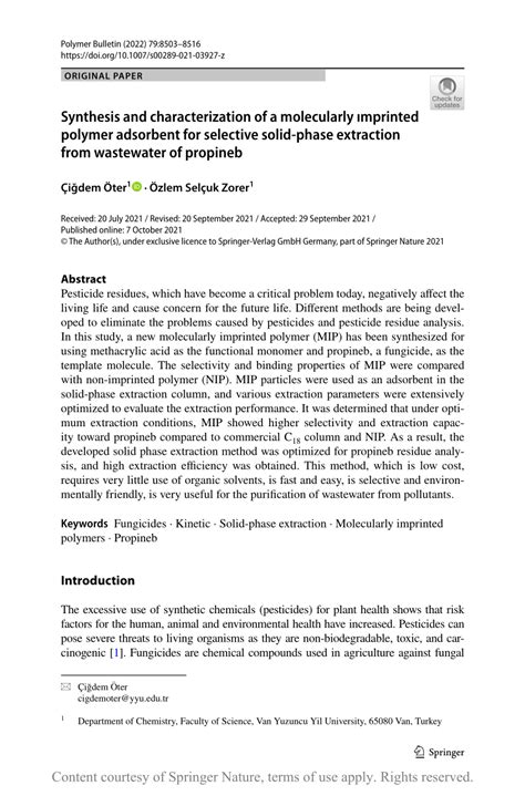 Synthesis And Characterization Of A Molecularly ımprinted Polymer Adsorbent For Selective Solid