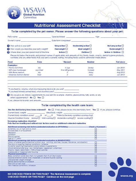 Nutritional Assessment Checklist Download Free Pdf Calorie Diet