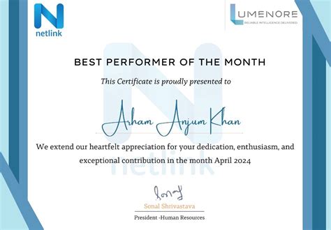 Arham Khan On Linkedin Achievement Teamwork Performerofthemonth Netlink Bestperformer