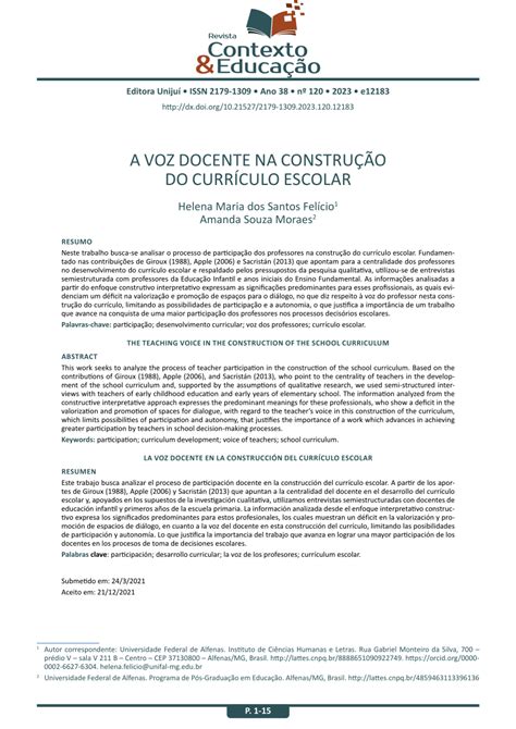 Pdf A Voz Docente Na Construção Do Currículo Escolar