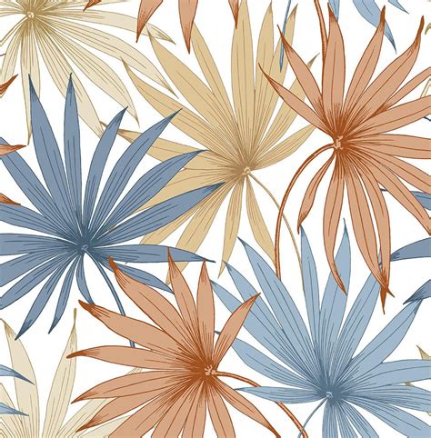 Seabrook Tropic Palm Toss Charlotte Blue And Soft Melon Wallpaper