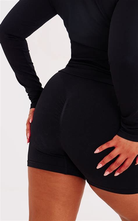 Plt Plus Black Laser Cut Ruched Booty Shorts Activewear