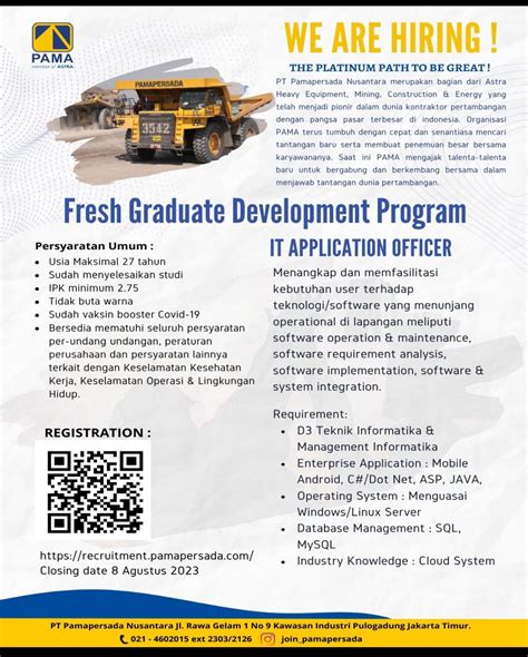 Loker Deadline 08 08 2023 IT Application Officer Di Pertambangan PT