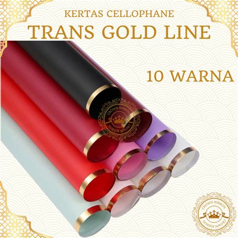 Jual Kertas Cellophane Buket Bunga TRANSPARAN GOLD LINE Flower