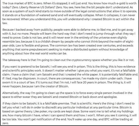 Craig Wright Says Bitcoin Is Going To Zero Vows To Find Fake Satoshis