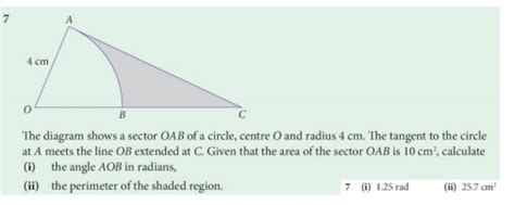 Solved The Diagram Shows A Sector OAB Of A Circle Centre O And Radius