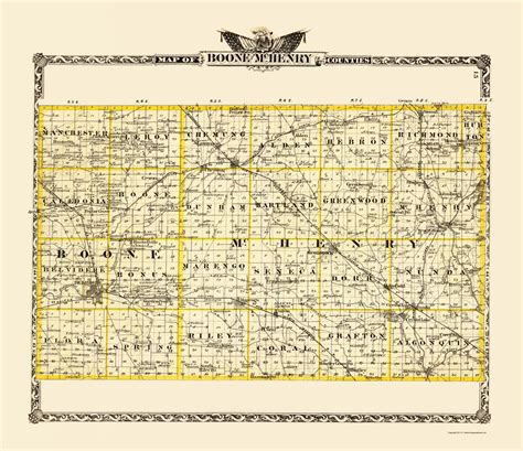 Historic County Map Mchenry Boone Counties Illinois Warner 1870