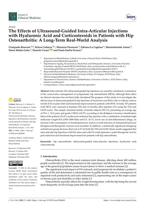 Pdf The Effects Of Ultrasound Guided Intra Articular Injections With