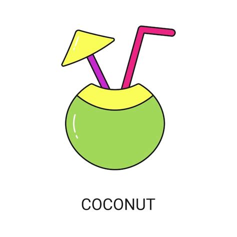 Premium Vector Coconut Umbrella And Straw Icon
